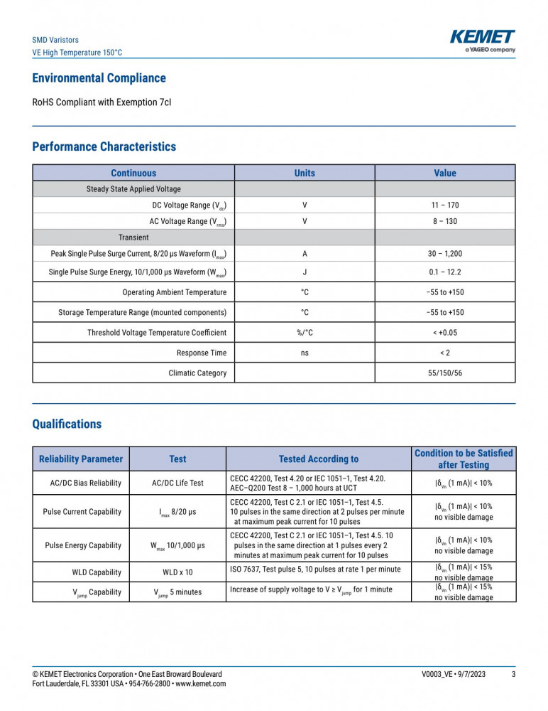 KEMET VE series technical document page 3