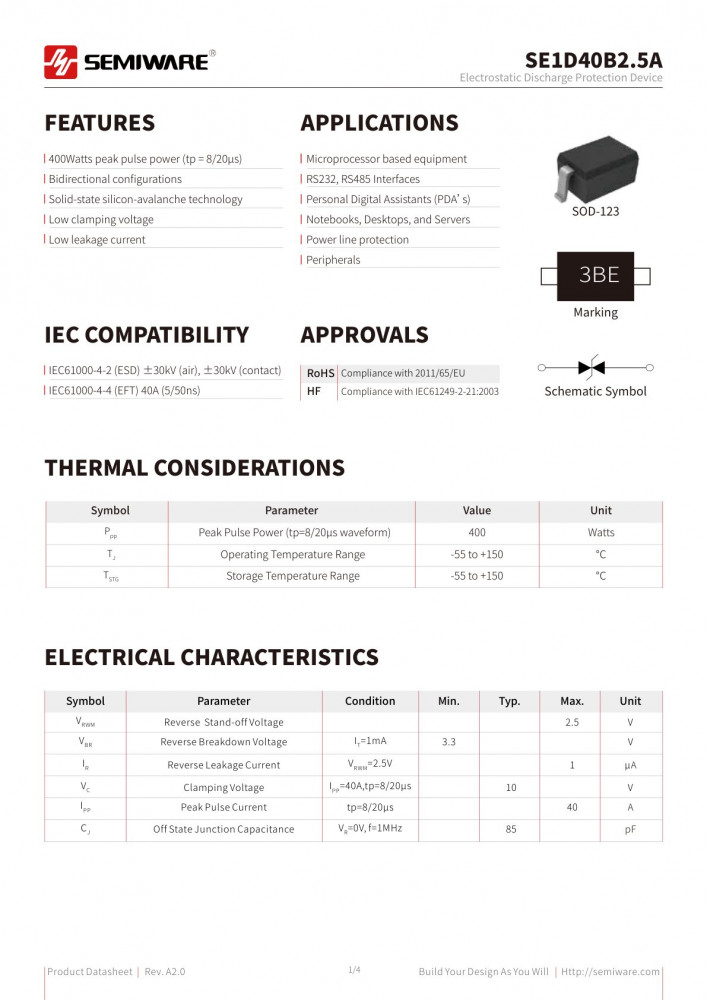 SE1D40B2.5A datasheet page 1