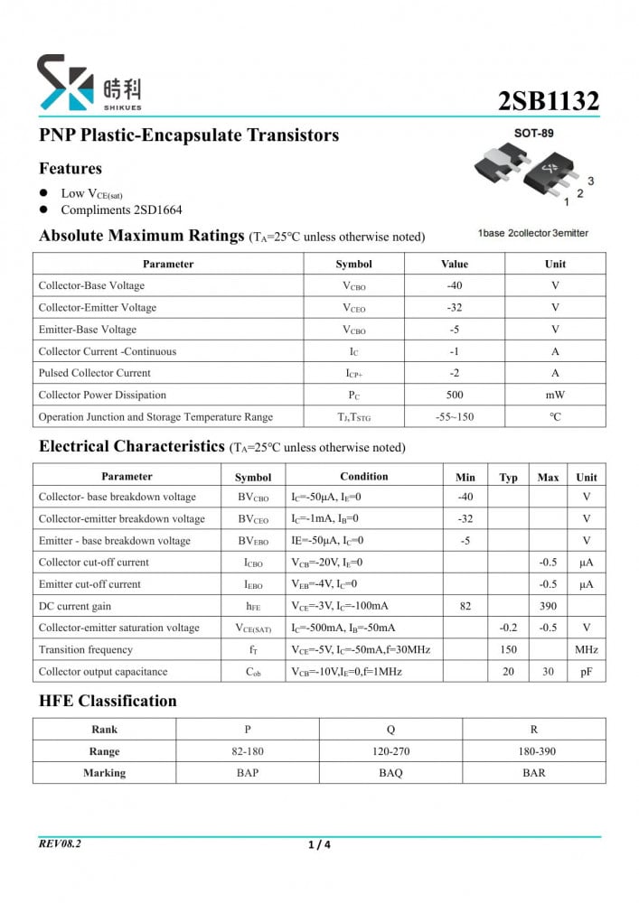2SB1132R datasheet page 1
