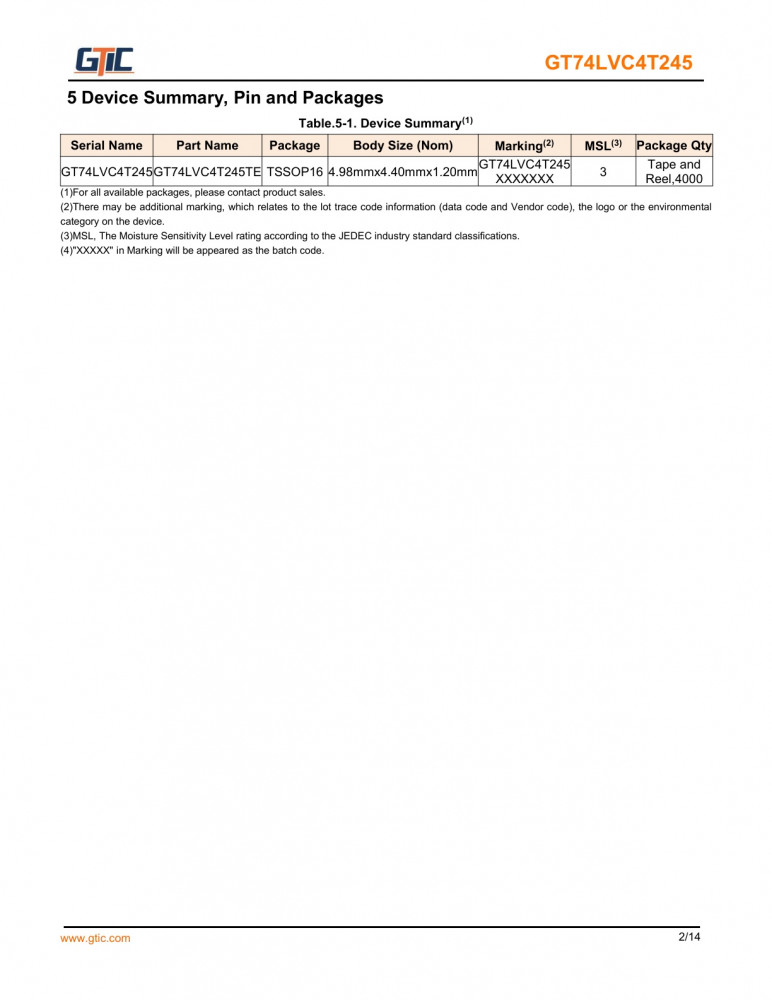 GT74LVC4T245TE datasheet page 3