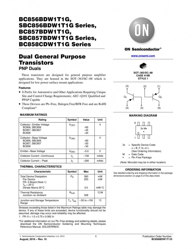 SBC856BDW1T3G datasheet page 2