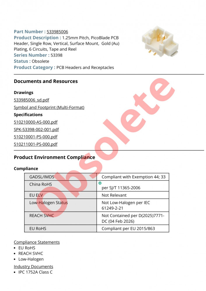 MOLEX 533985006 product document image 1
