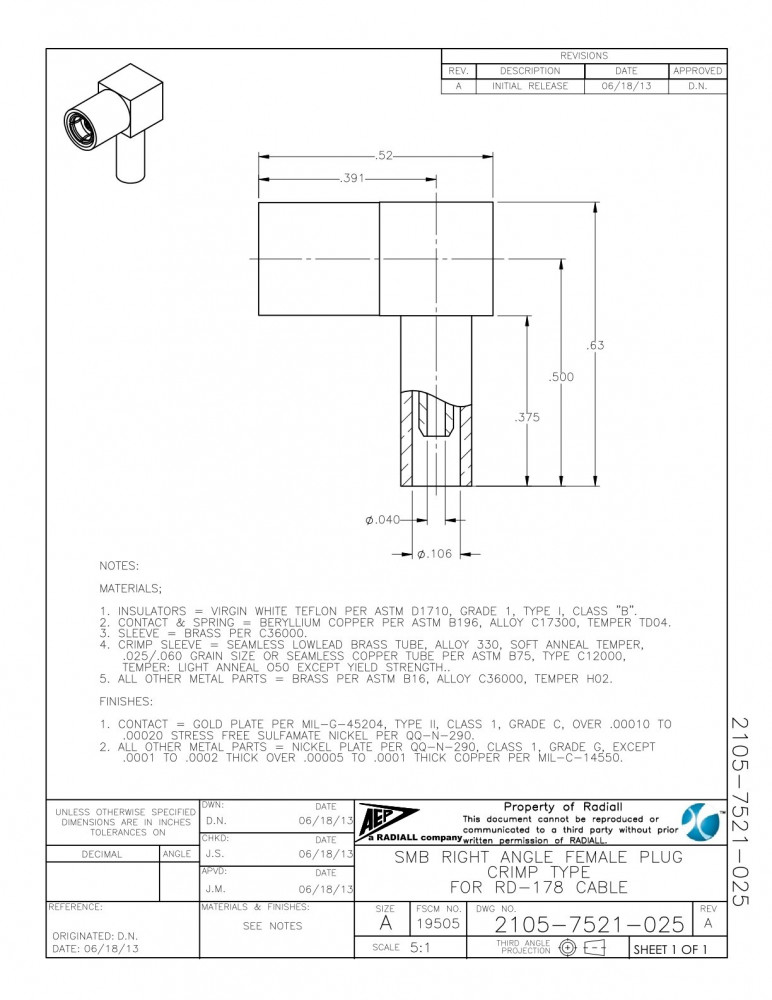 Radiall 2105-7521-025 product drawing