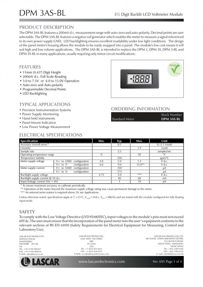 DPM 3AS-BL datasheet page 1