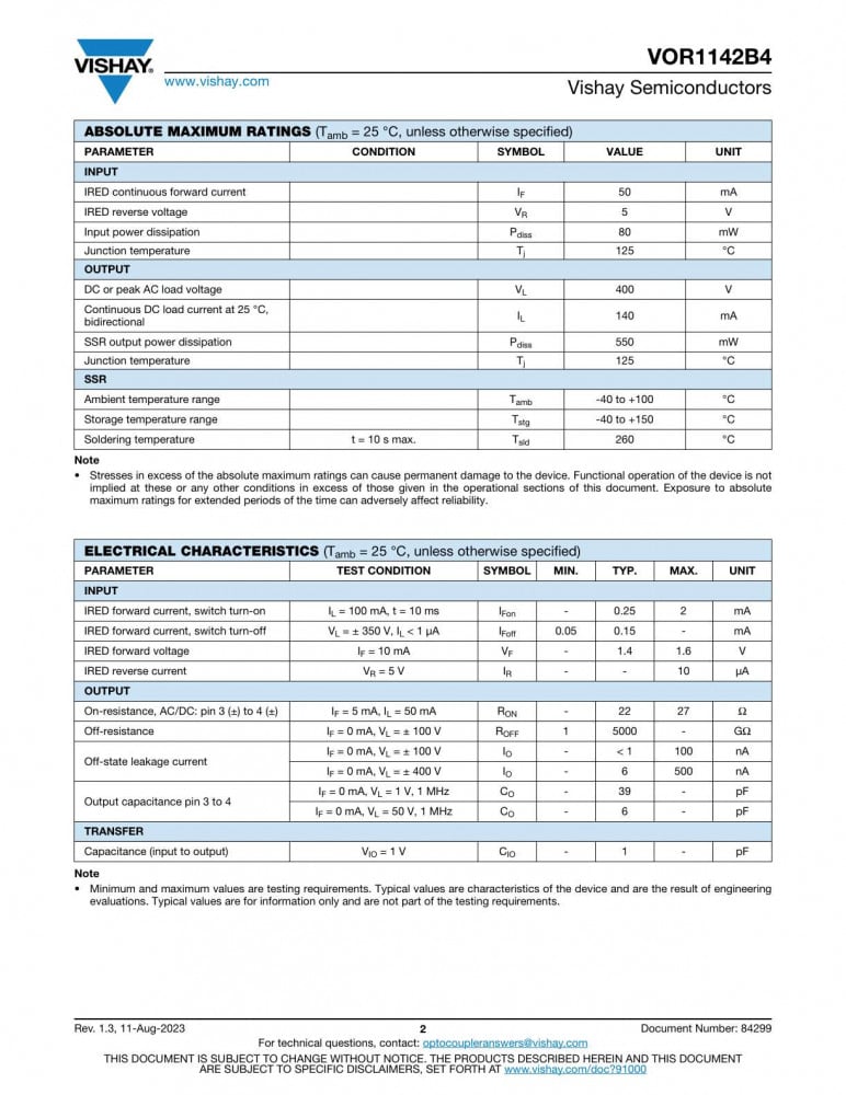 VOR1142B4 datasheet page 2