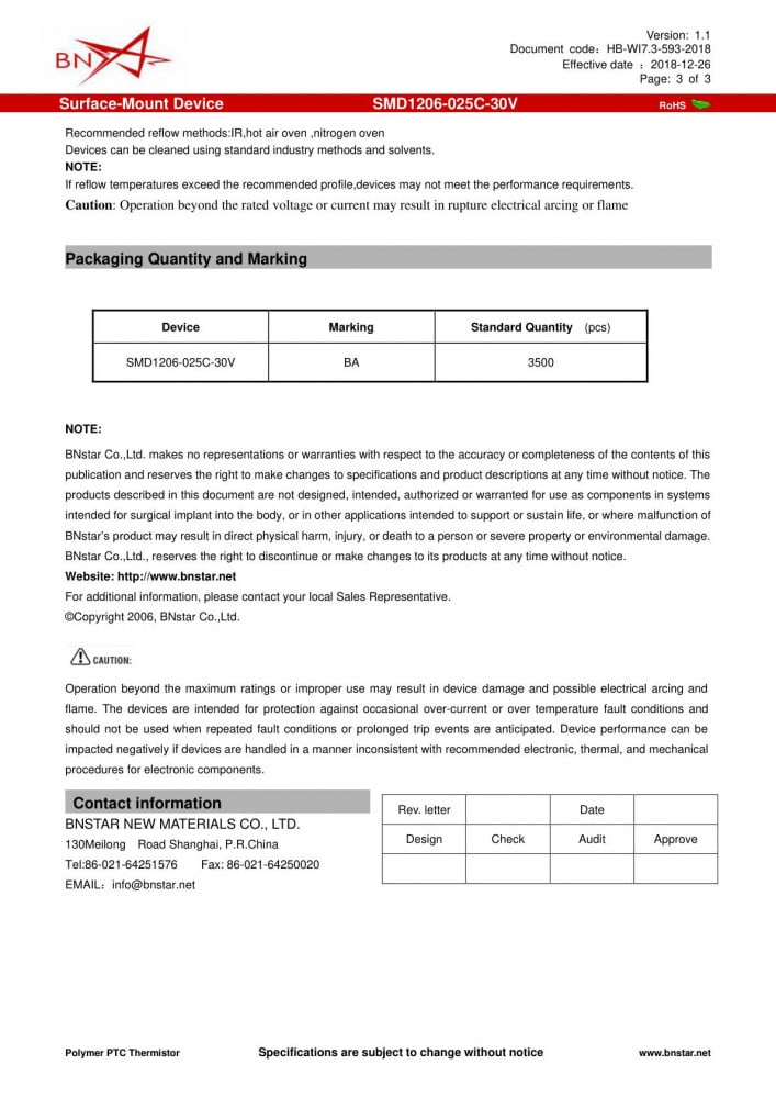 BNstar SMD1206-025C-30V datasheet page 3