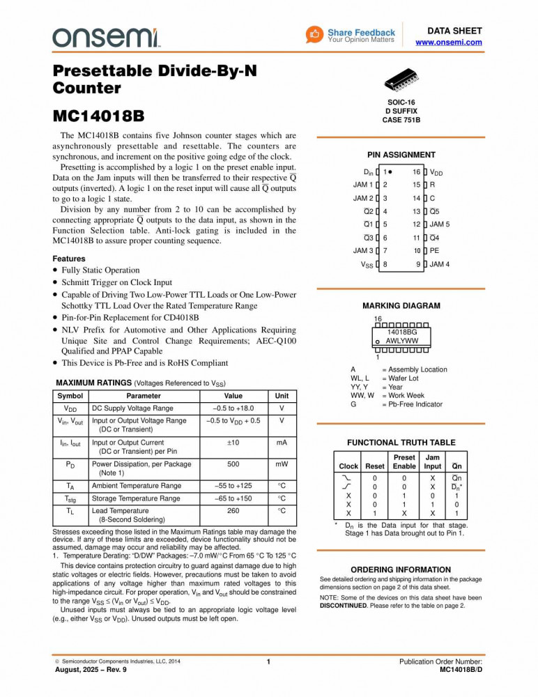 MC14018B datasheet page 1
