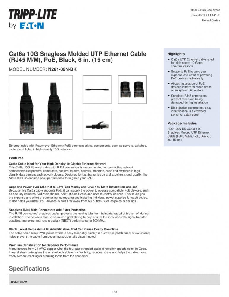 N261-06N-BK technical document page 1