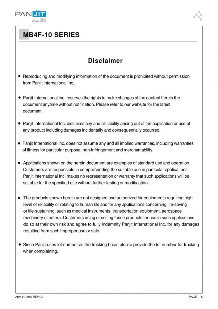PANJIT MB6F-10 series datasheet page 5