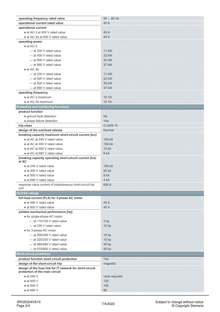 3RV20324VA10 datasheet page 2