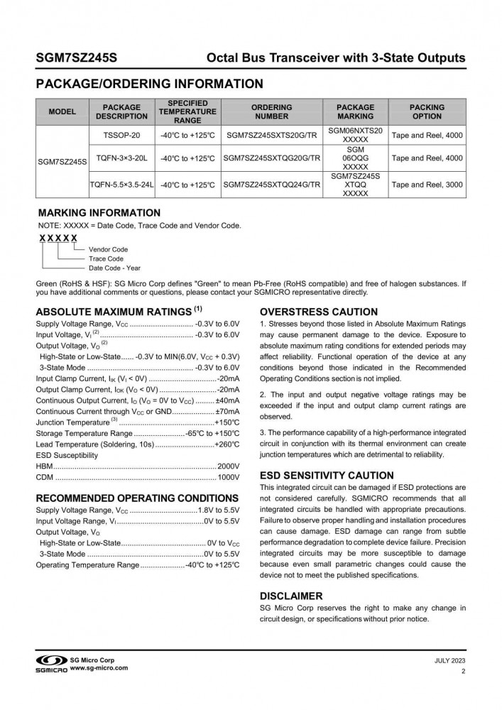 SGM7SZ245S datasheet page 2