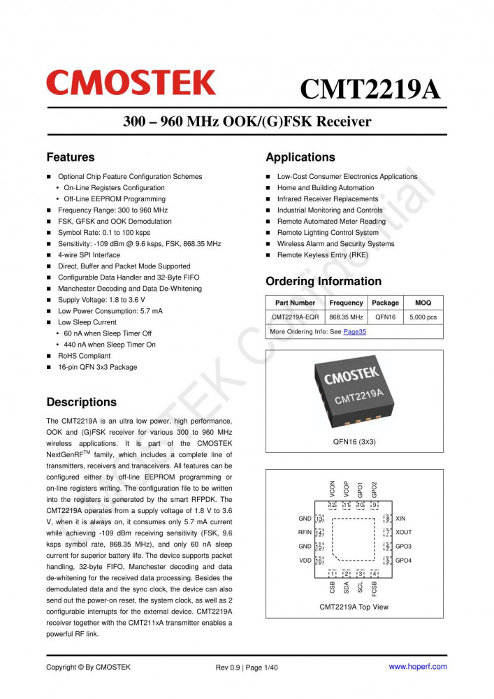 CMT2219A-EQR datasheet page 1
