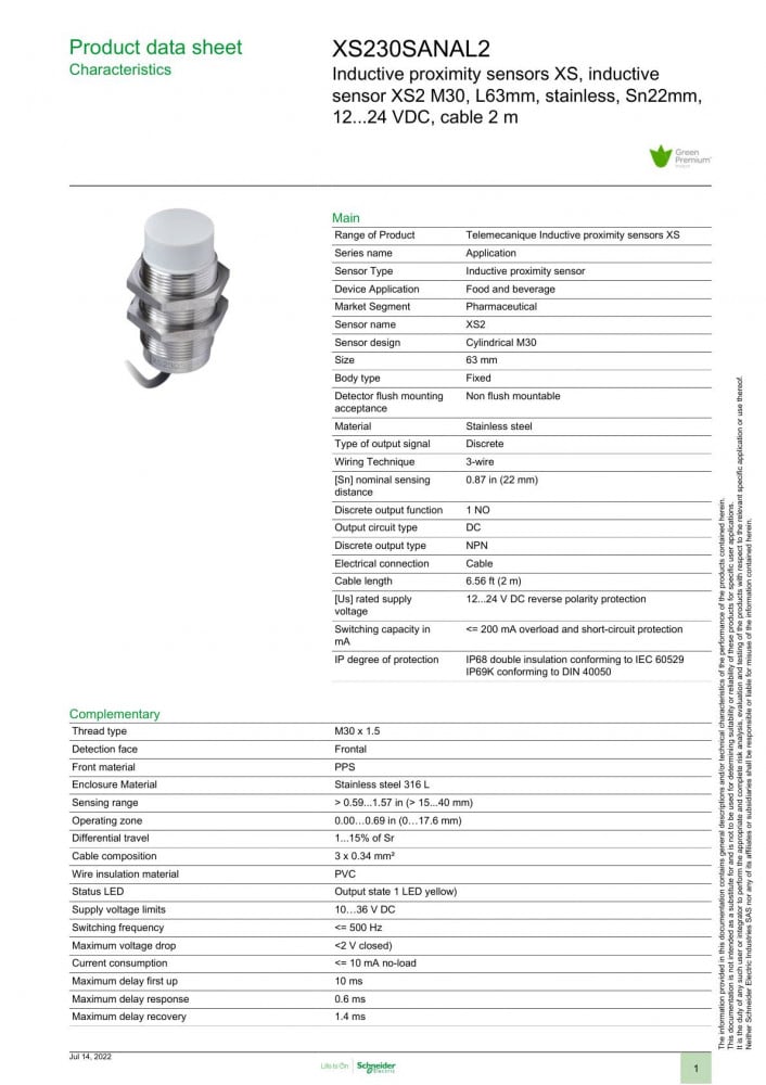 XS230SANAL2 technical document page 1