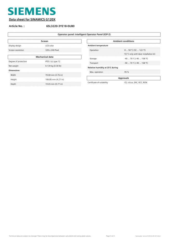 6SL32203YE180UB0 technical document page 3