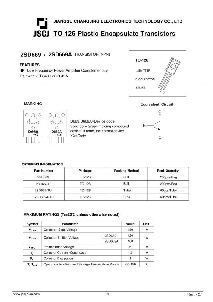 2SD669A-TU datasheet page 1