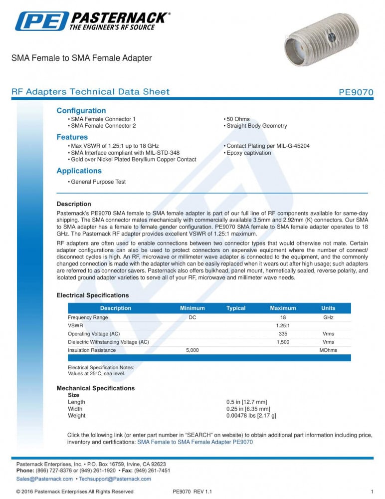 PE9070 technical document page 1