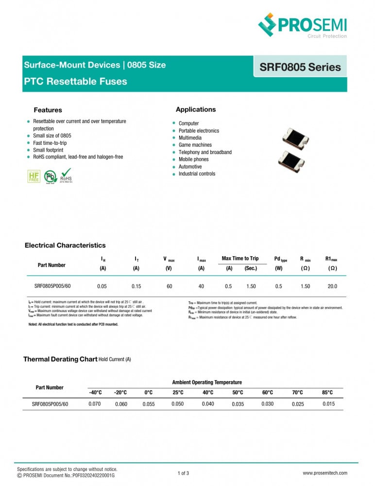 SRF0805P005/60 datasheet page 1