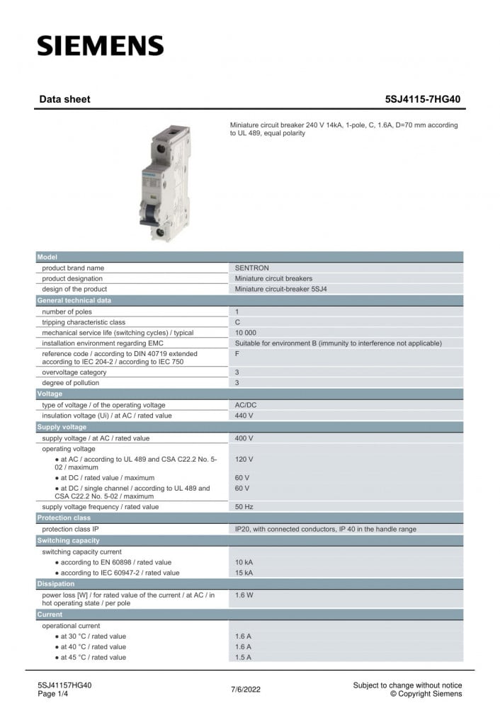 5SJ4115-7HG40 technical document page 1
