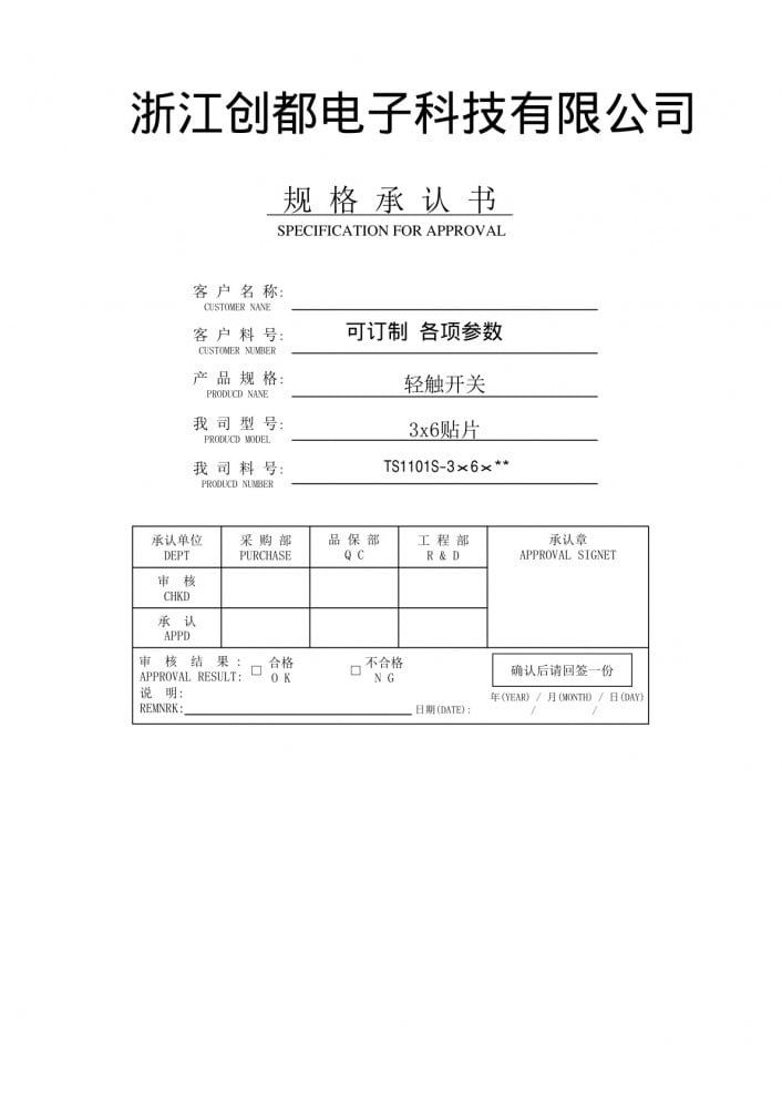 CAX TS1101S specification page 1