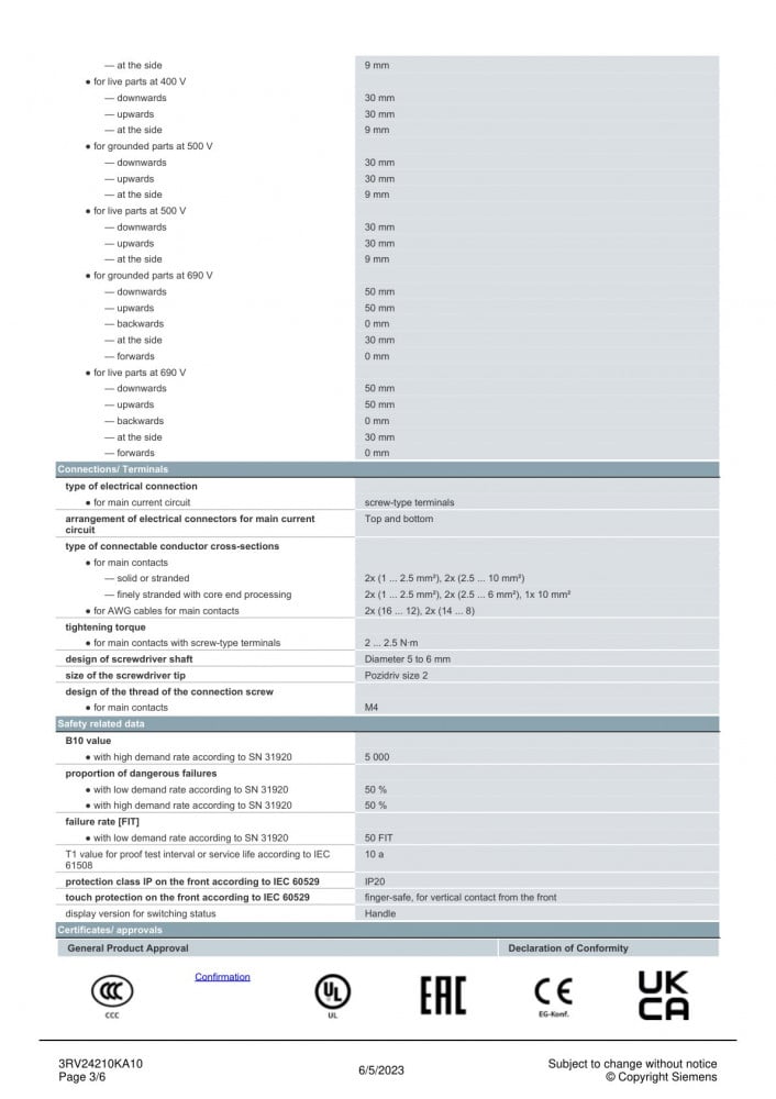 3RV24210KA10 datasheet page 3