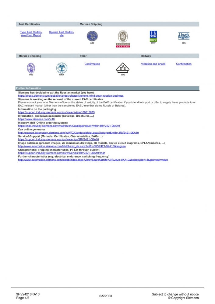 3RV24210KA10 datasheet page 4