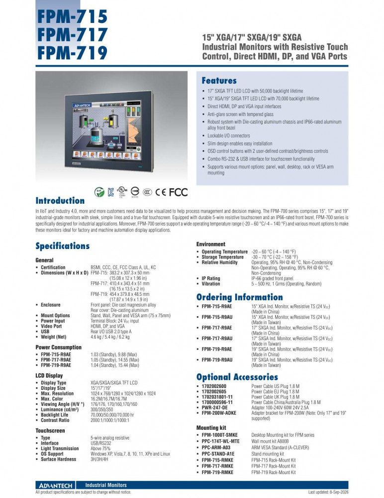 ADVANTECH FPM-715 product document, page 1