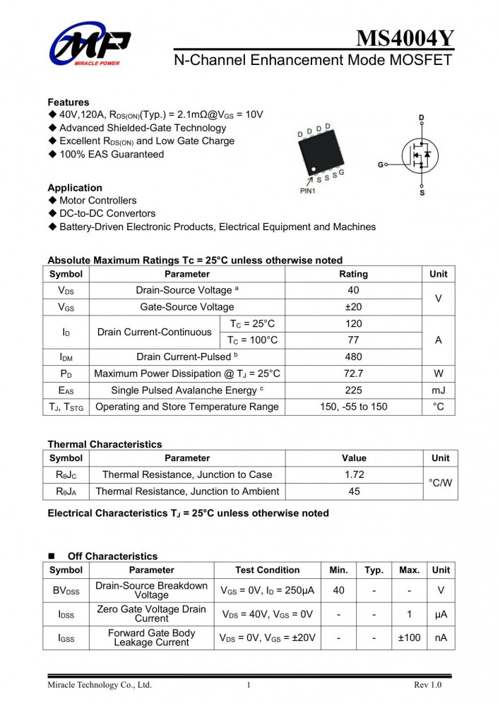 MS4004Y datasheet page 1