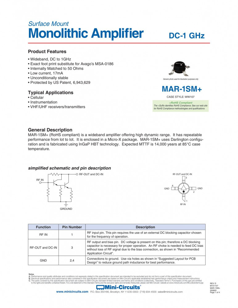 MAR-1SM+ datasheet page 1