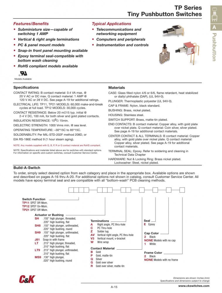 C&K TP Series datasheet page 1