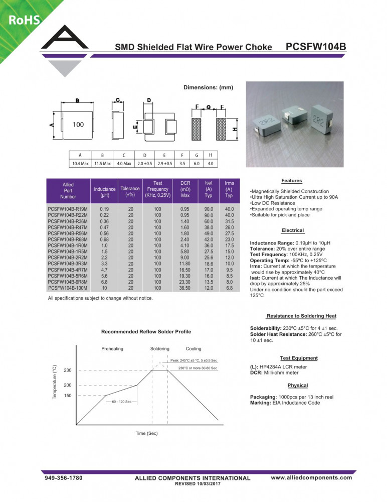 PCSFW104B series technical document page