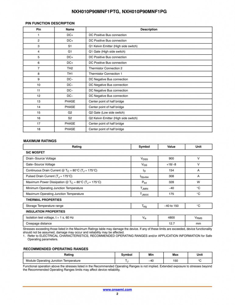 NXH010P90MNF1 datasheet page 2