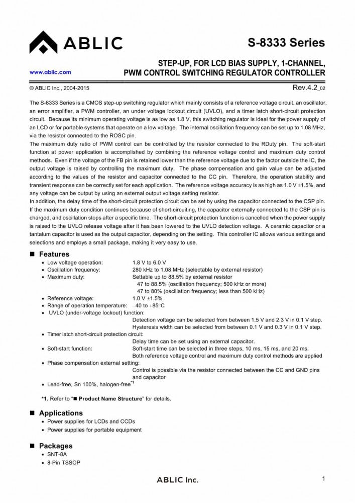 ABLIC S-8333 datasheet page 1