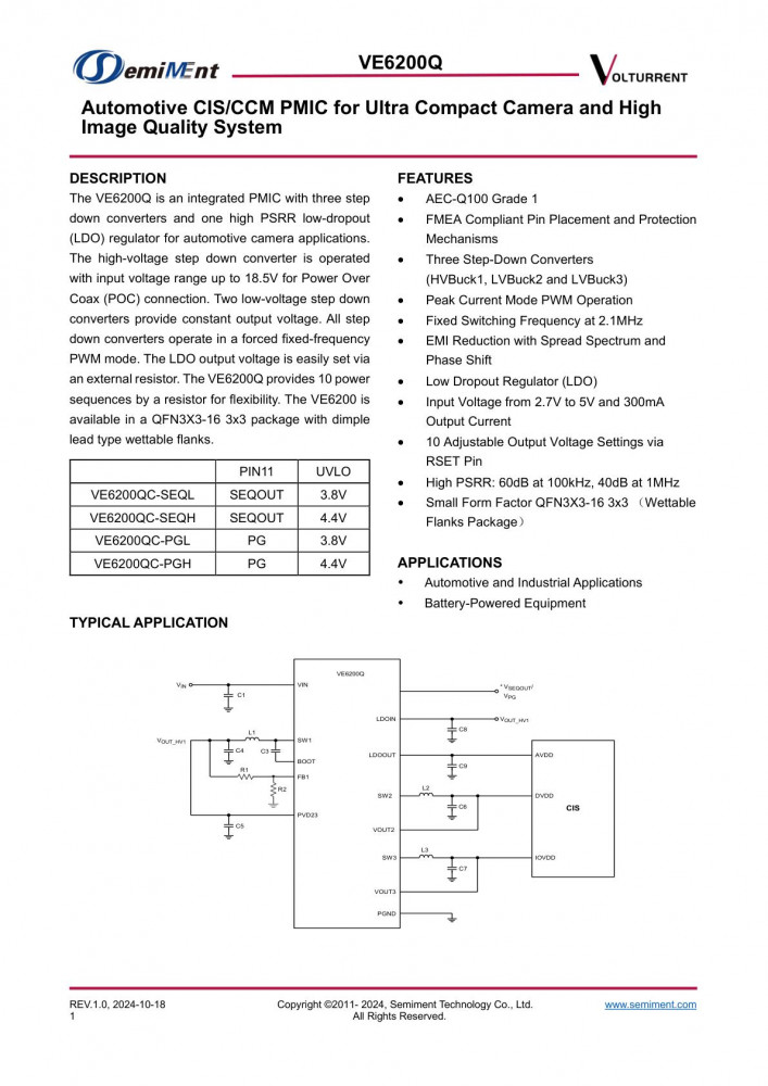 VE6200Q datasheet page 1