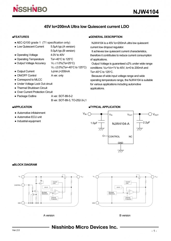 NJW4104 datasheet page 1