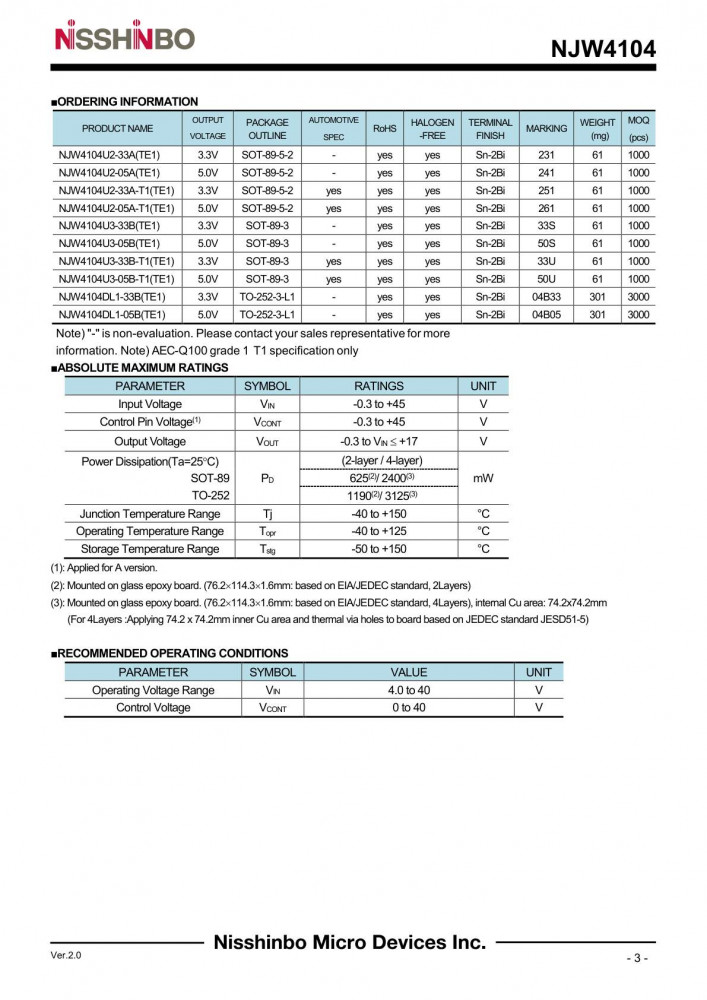 NJW4104 datasheet page 3