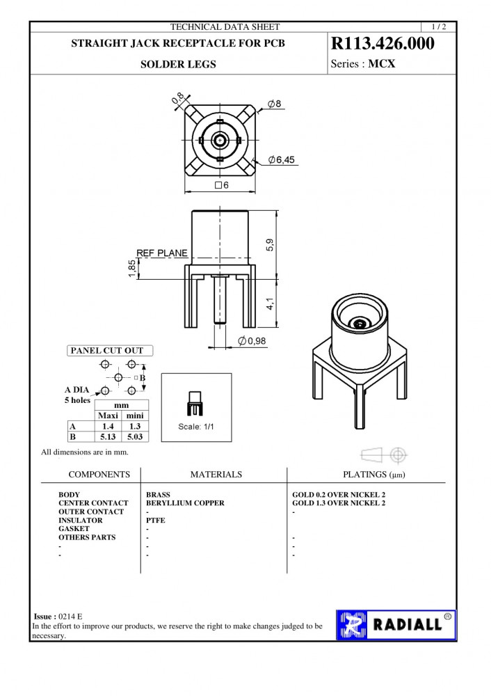 Radiall R113426000 technical drawing, page 1