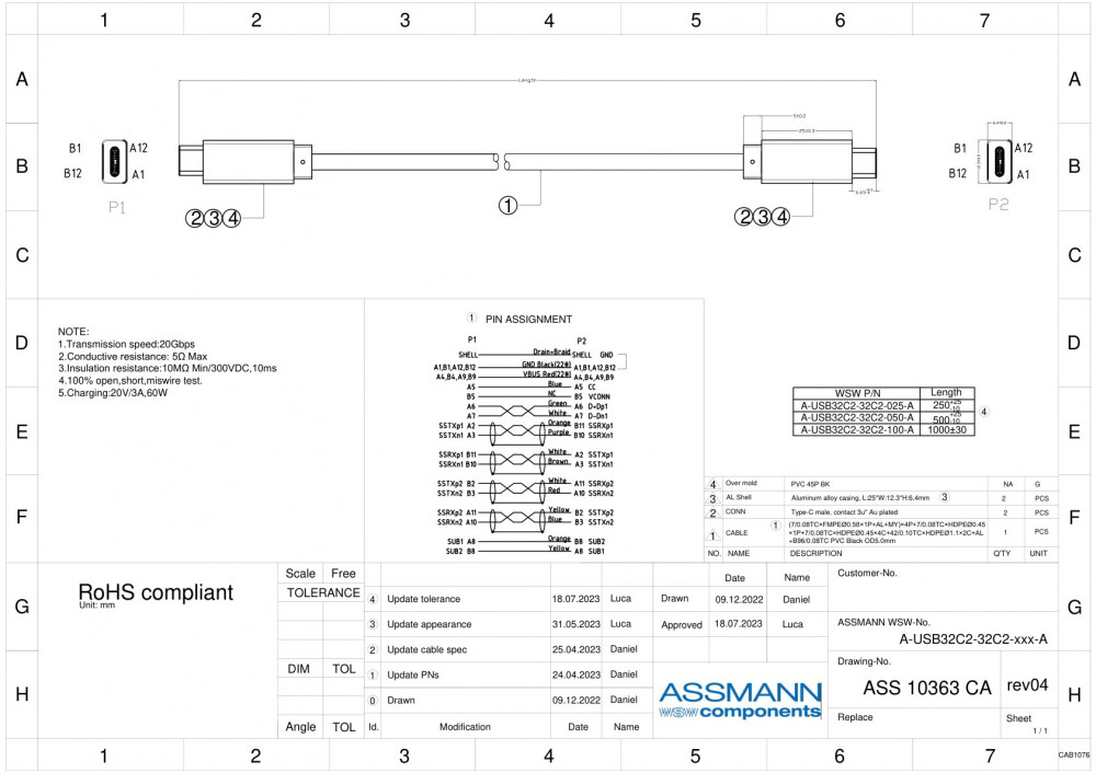 A-USB32C2-32C2-100-A technical drawing