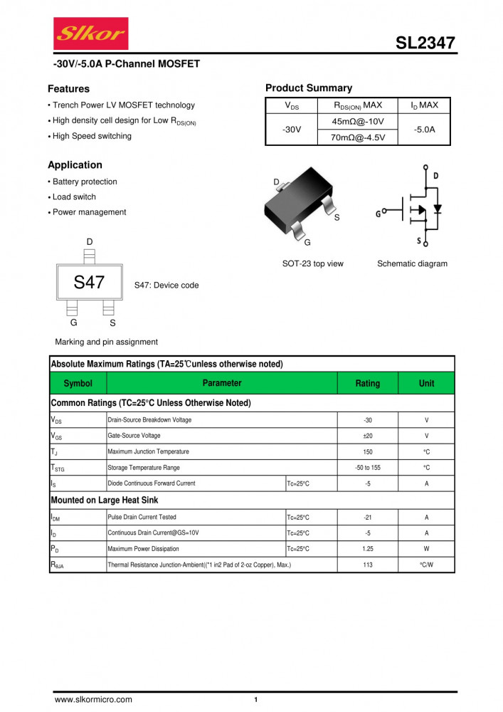 SL2347 datasheet page 1