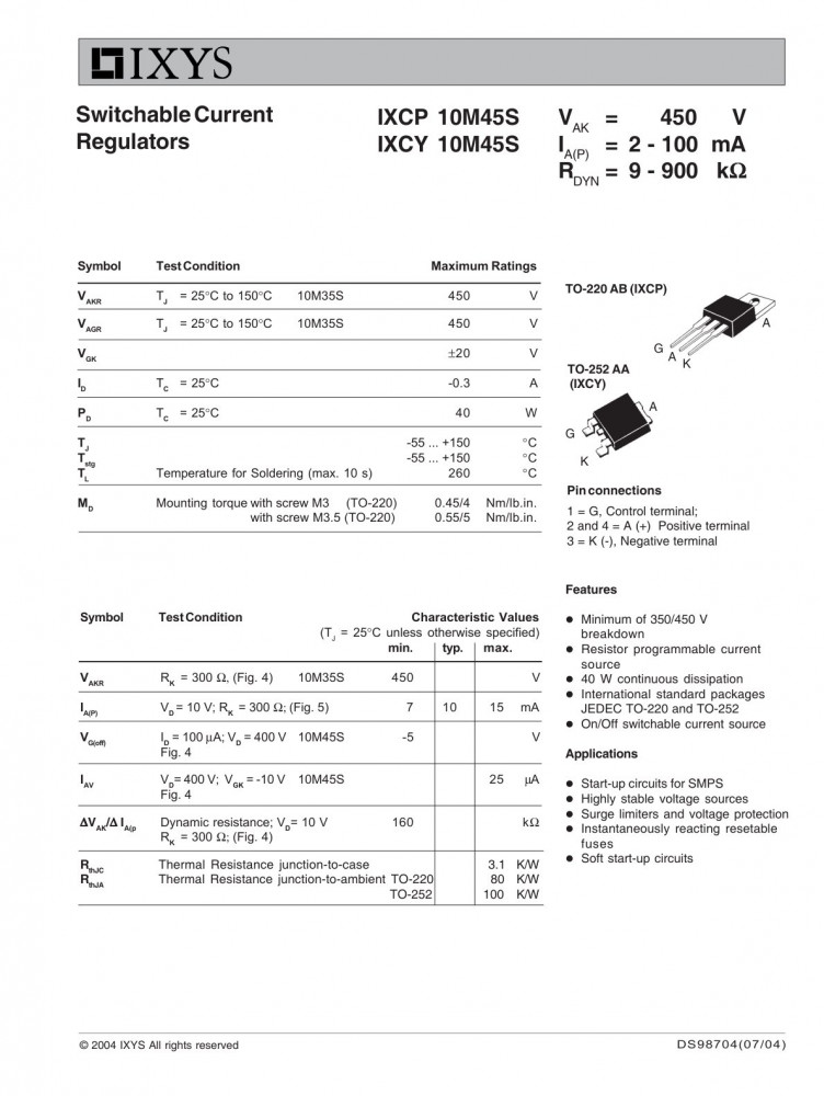 IXCY10M45S datasheet page 1