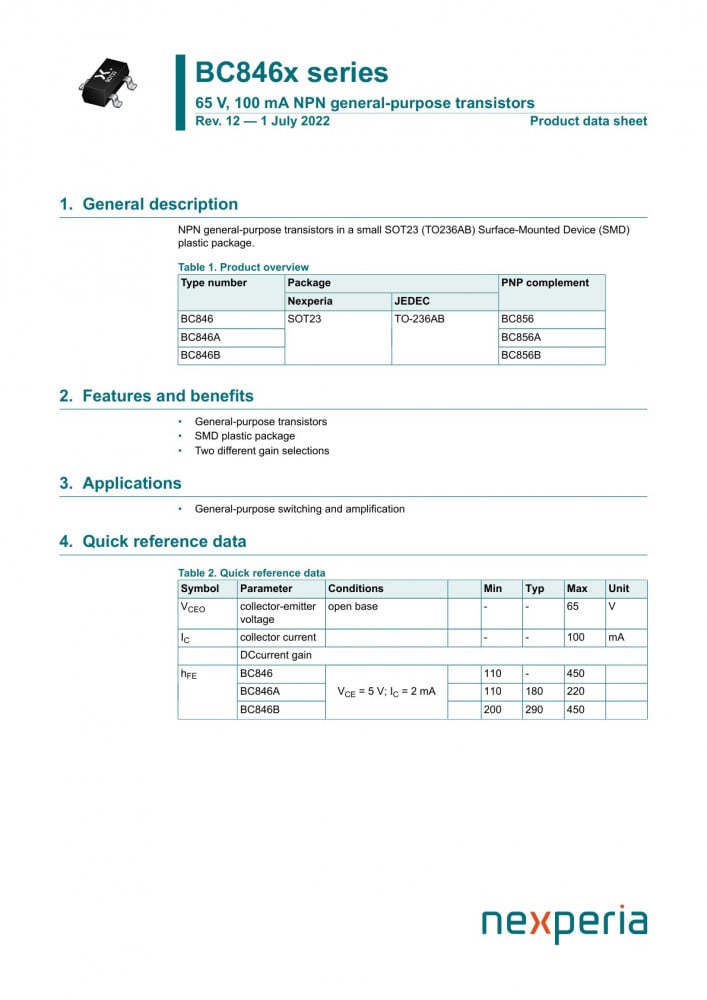 BC846B datasheet page 1