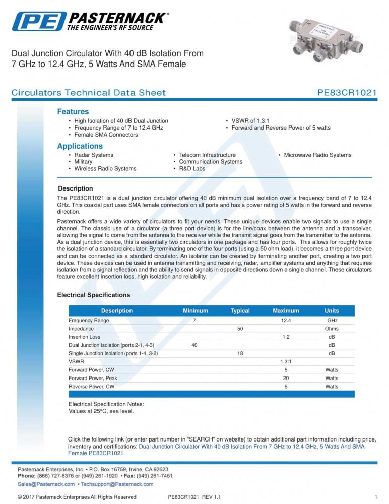 PE83CR1021 technical datasheet page 1