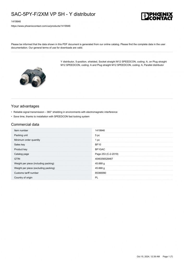 Phoenix Contact 1419946 technical document page 1