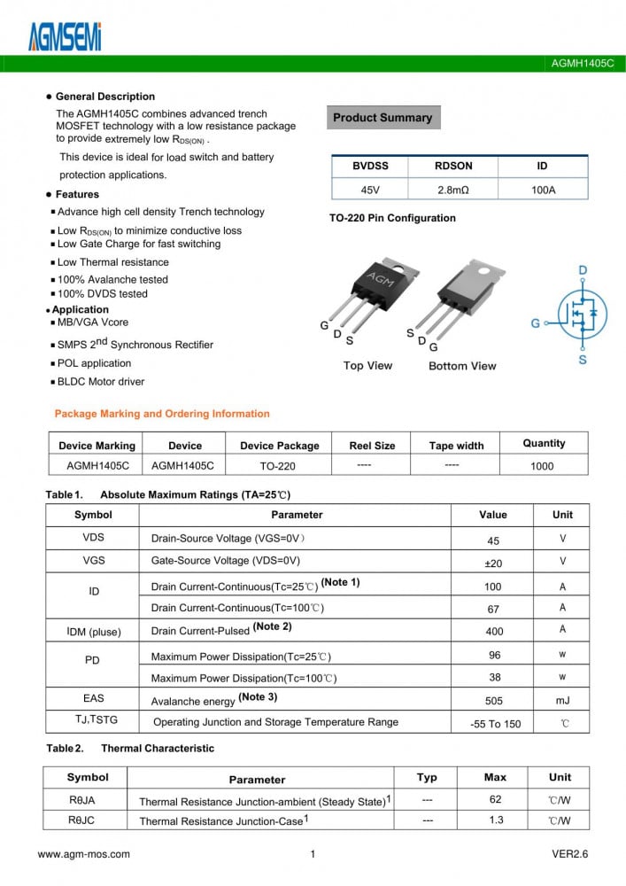 AGMH1405C datasheet page 1