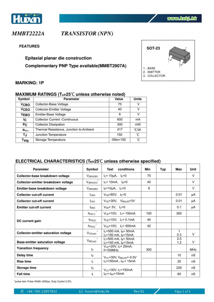 MMBT2222A datasheet page 1