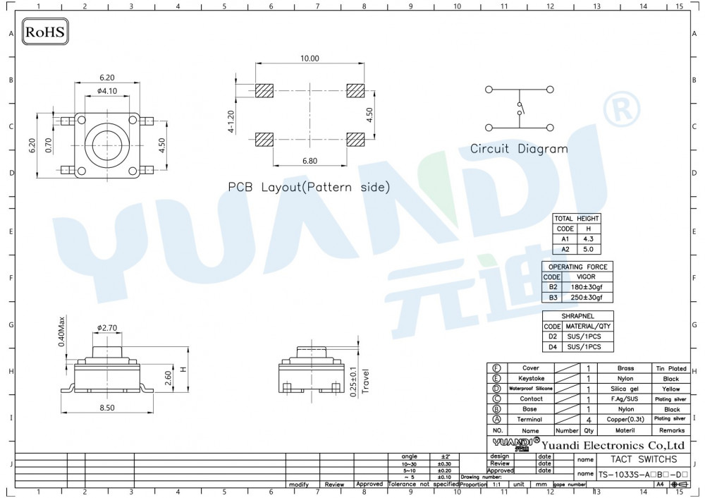 Yuandi TS-1033S-A2B3-D2 technical drawing page 1