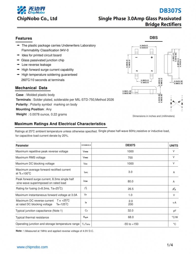 DB307S datasheet page 1