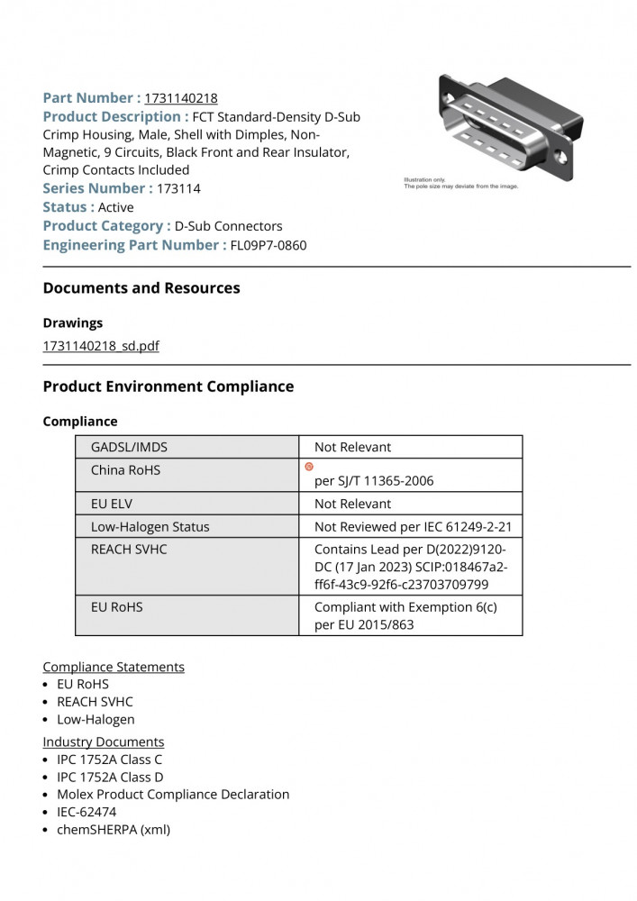 MOLEX 1731140218 product drawing page 1