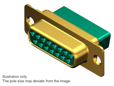 FCT Standard-Density D-Sub Crimp Housing, Female, Tin Plated Shell without Dimples, 6.50mm M3 Threaded Front Spacer, 37 Circuits, Green Front and Rear Insulator, Crimp Contacts Included