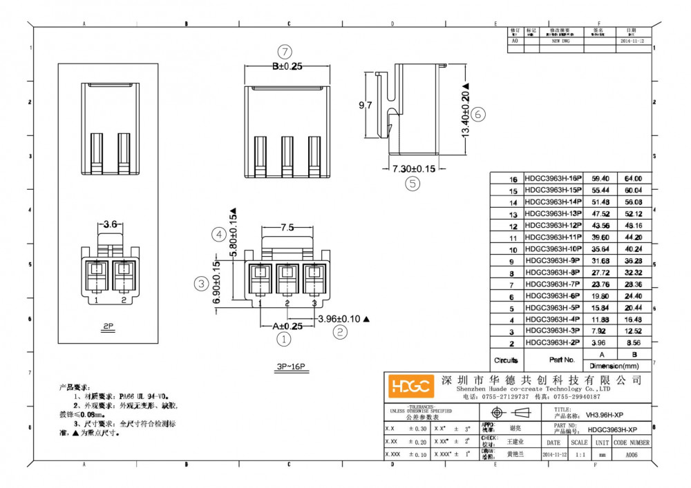 HDGC3963H-6P technical drawing page 1