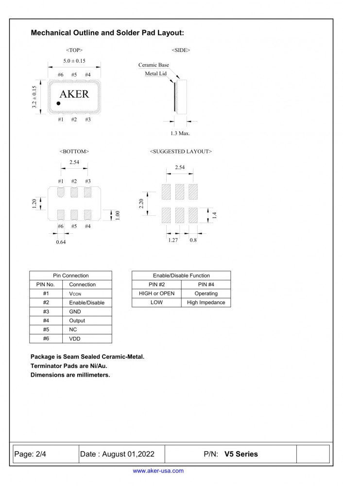 AKER V5 series VCXO specification page 2